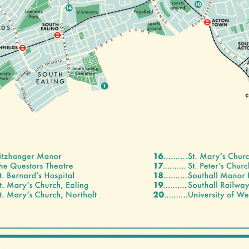 Ealing Map (London Borough) Art Print by Mike Hall at Of Cabbages and Kings