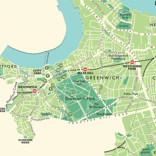 Greenwich Map (London Borough) Art Print by Mike Hall at Of Cabbages ...