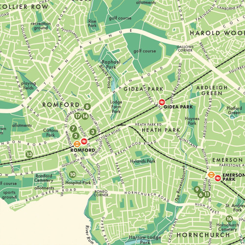 Havering Retro Map Print by Mike Hall at Of Cabbags and Kings