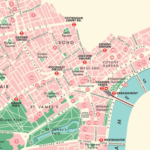 Westminster Retro Map Print by Mike Hall at Of Cabbages and Kings