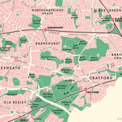 Bexley Map (London Boough) Art Print by Mike Hall at Of Cabbages and Kings