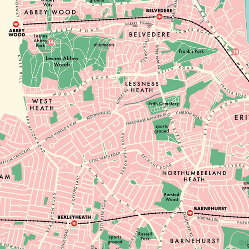 Bexley Map (London Boough) Art Print by Mike Hall at Of Cabbages and Kings