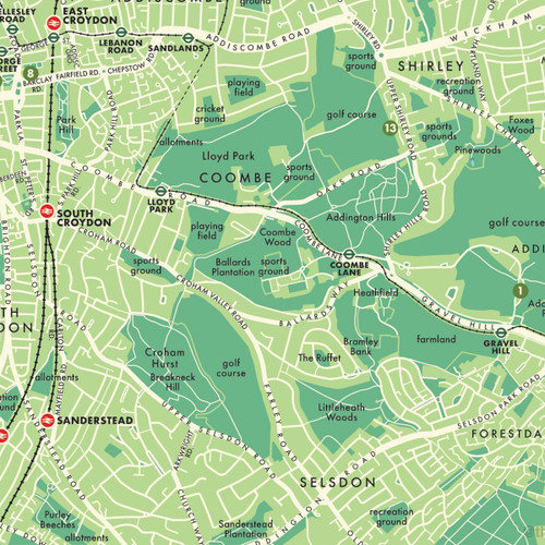 Croydon Map (London Borough) Art Print by Mike Hall at Of Cabbages and ...