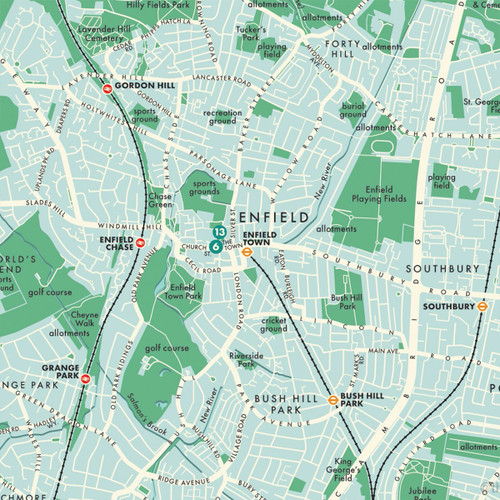 Enfield Map (London Borough) Art Print by Mike Hall at Of Cabbages and ...