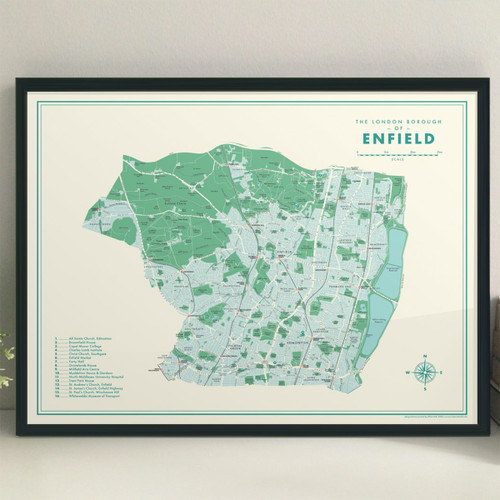 Enfield Map (London Borough) Art Print by Mike Hall at Of Cabbages and ...