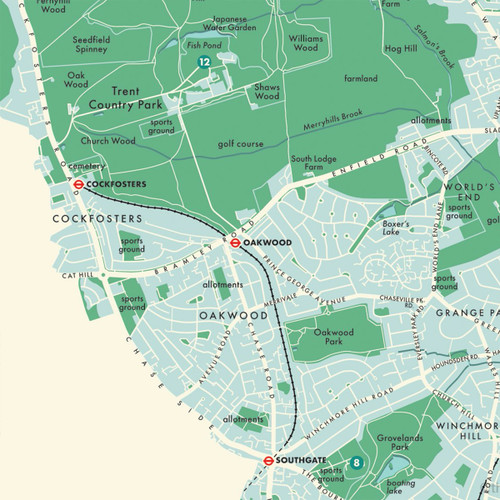 Enfield Map (London Borough) Art Print by Mike Hall at Of Cabbages and ...