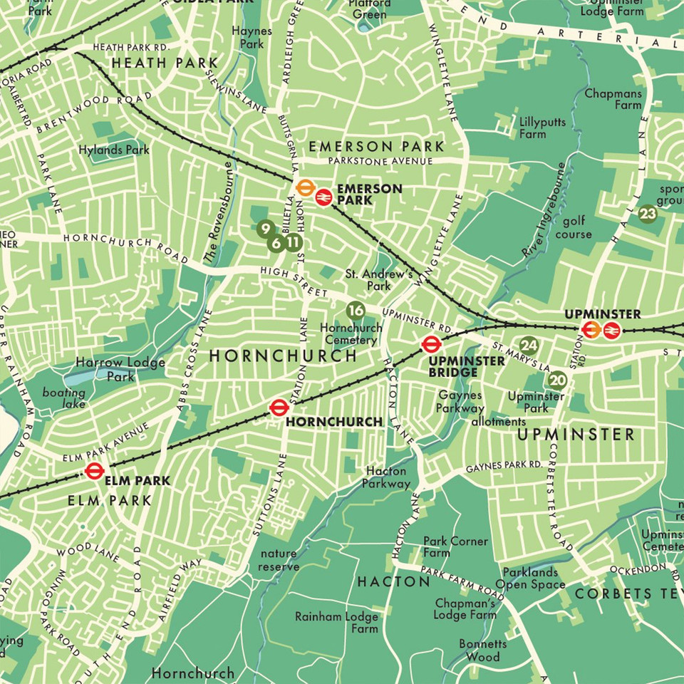 Havering Retro Map Print by Mike Hall at Of Cabbags and Kings