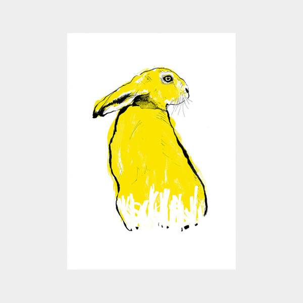 Yellow Hare A4 Screen Print by Tiff Howick at Of Cabbages and Kings
