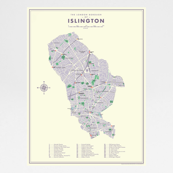 Islington Retro Map Art Print by Mike Hall at Of Cabbages and Kings