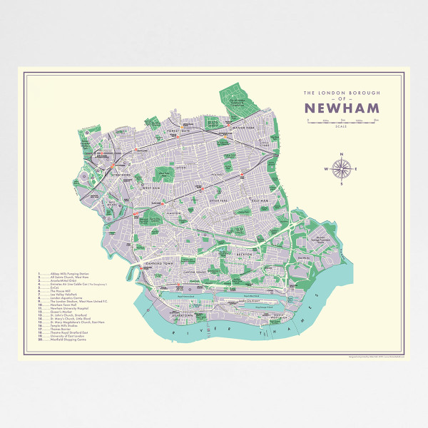 Newham Retro Map Art Print by Mike Hall at Of Cabbages and Kings