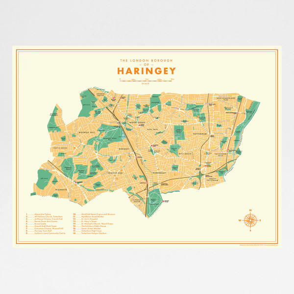 Haringey Map (London Borough) Art Print by Mike Hall at Of Cabbages and ...
