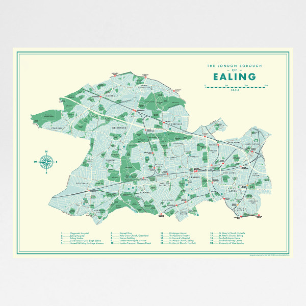 Ealing Map (London Borough) Art Print by Mike Hall at Of Cabbages and Kings