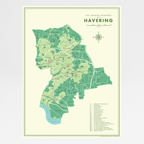Havering Retro Map Print by Mike Hall at Of Cabbags and Kings