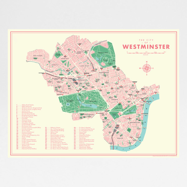 Westminster Retro Map Print by Mike Hall at Of Cabbages and Kings