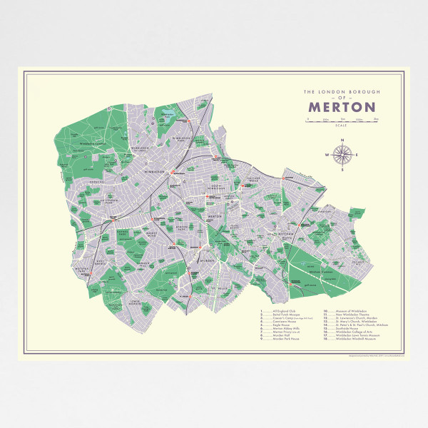 Merton Map (London Borough) Art Print by Mike Hall at Of Cabbages and Kings