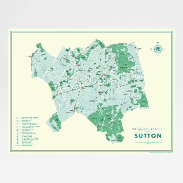 Sutton Retro Map Print by Mike Hall