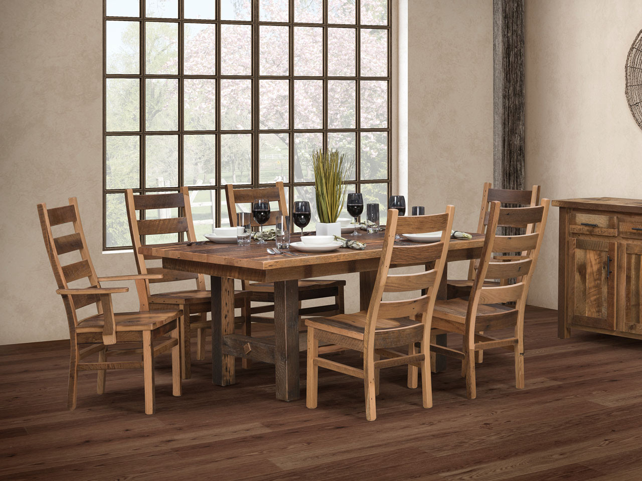 Grove reclaimed barnwood 42" x 72" table with 2-leaves
