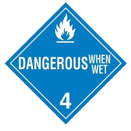 Class 4.3 "Dangerous When Wet 4" Sign (Pack of 100 pcs) - Safety ...