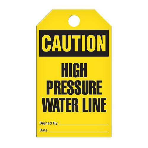Caution "High Pressure Water Line" Tag - 25/pkg - Safety Supplies Canada