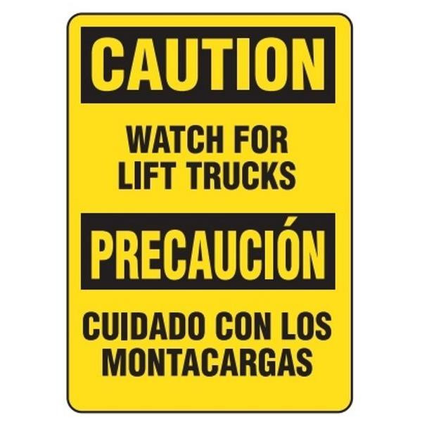 BILINGUAL Caution "Watch for Lift Trucks" Safety Sign - 10" x 14 ...