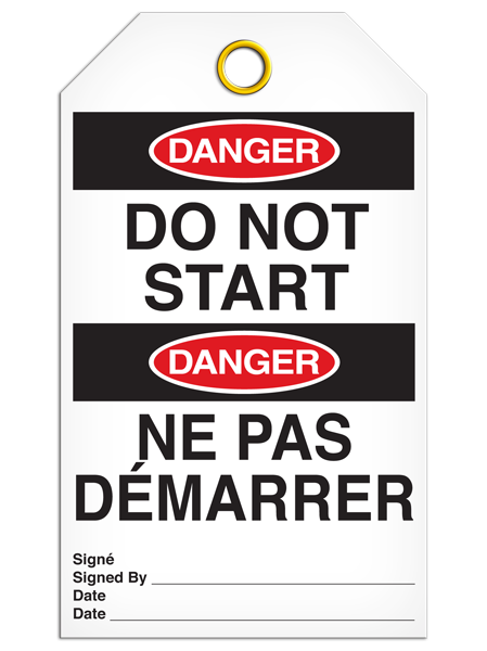 Bilingual Danger Do Not Start Tag | Pack of 25 | INCOM TG7001