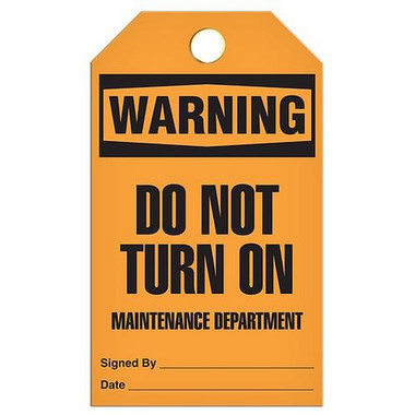 "Warning - Do Not Turn On Maintenance Dep..." Tag - 25/pkg - Safety ...