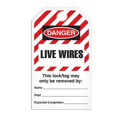 Lockout "Live Wires" Striped Tag - 25/pkg - Safety Supplies Canada
