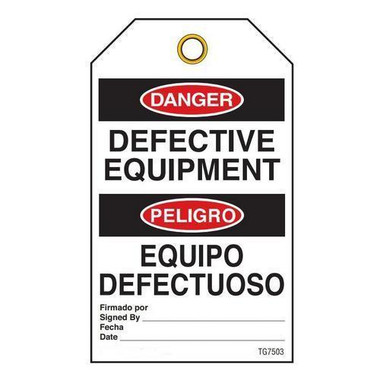 Danger "Defective Equipment" Bilingual E/S Tag - 25/pkg - Safety ...