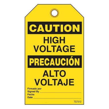 Caution "High Voltage" Bilingual E/S Tag - 25/pkg - Safety Supplies Canada