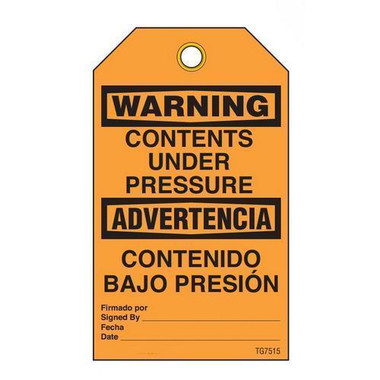 Warning "Contents Under Pressure" Bilingual E/S Tag - 25/pkg - Safety ...