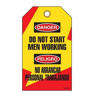 Danger "Do Not Start Men Working" Bilingual E/S Tag - 25/pkg - Safety ...