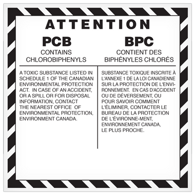 PCB Label (6" x 6") - PCB Contains Chlorobiphenyls - English/French ...