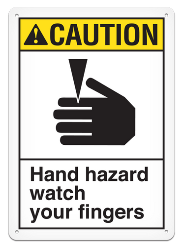 CAUTION - Hand Hazard Watch Your Fingers Sign - 10"x14" - Safety ...