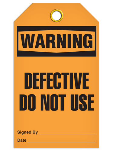 Warning Defective Do Not Use Tag PKG/25 TG4001