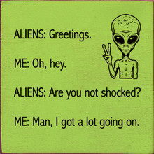 Wholesale Wood Sign - Aliens: Greetings. Me: Oh hey...