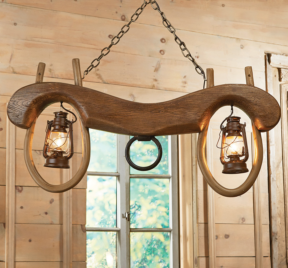 Ox Yoke Pendant Light with Lanterns | Lone Star Western Decor