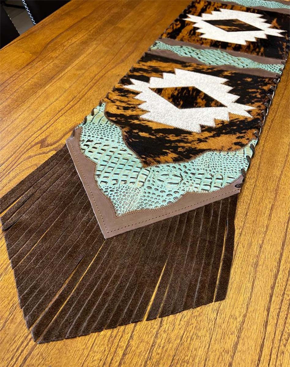 Harmony Brindle & Teal Faux Gator Table Runners | Lone Star Western Decor