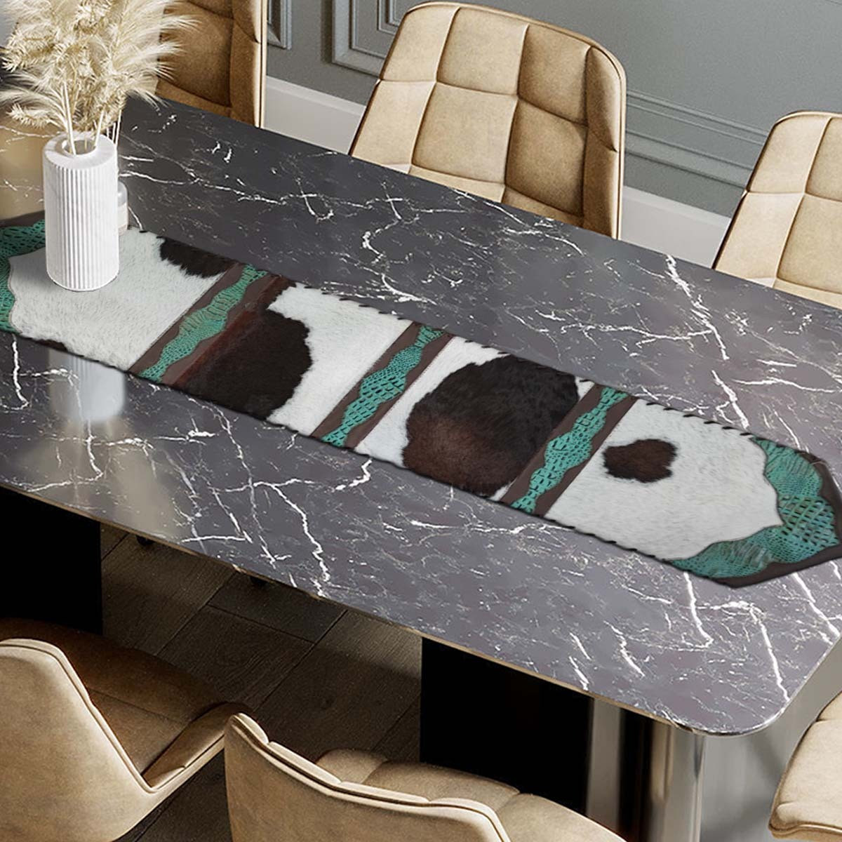 Holstein Panel & Teal Gator Embossed Table Runners | Lone Star Western ...