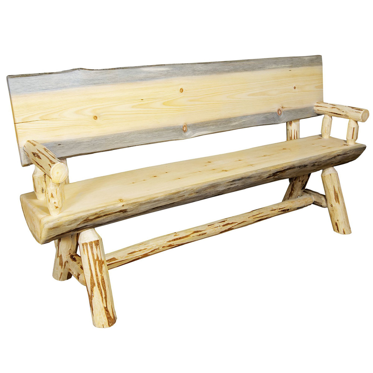 Asheville Outdoor Half Log Bench with Back 6 Foot