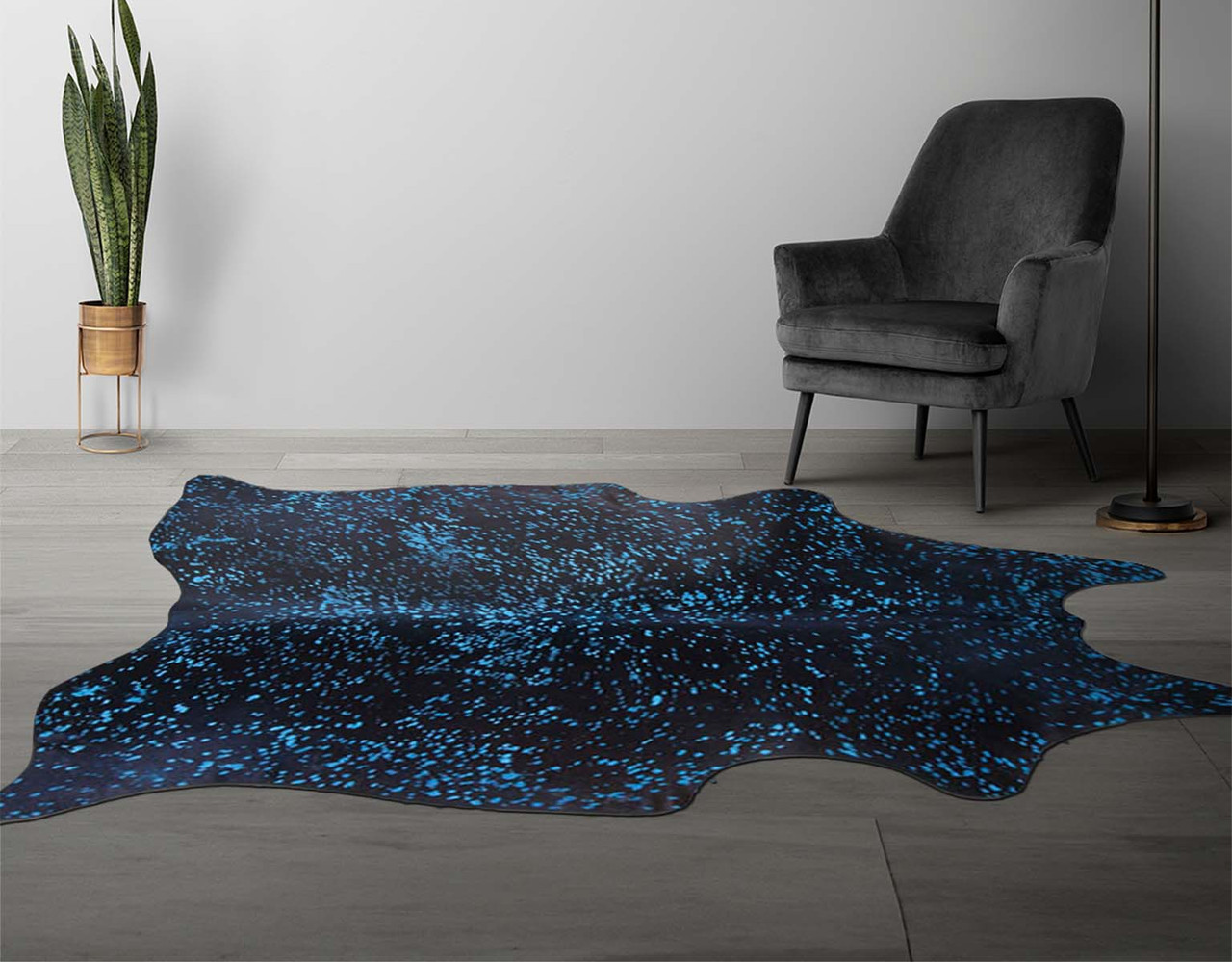 Blue Specked Black Cowhide Rug - Large | Lone Star Western Decor