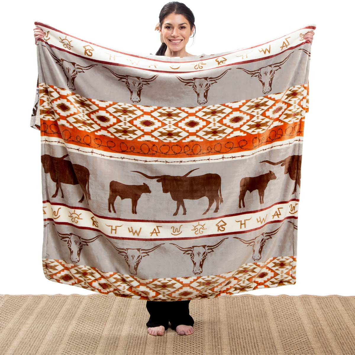 Longhorn Ranch Plush Sherpa Throw | Lone Star Western Decor