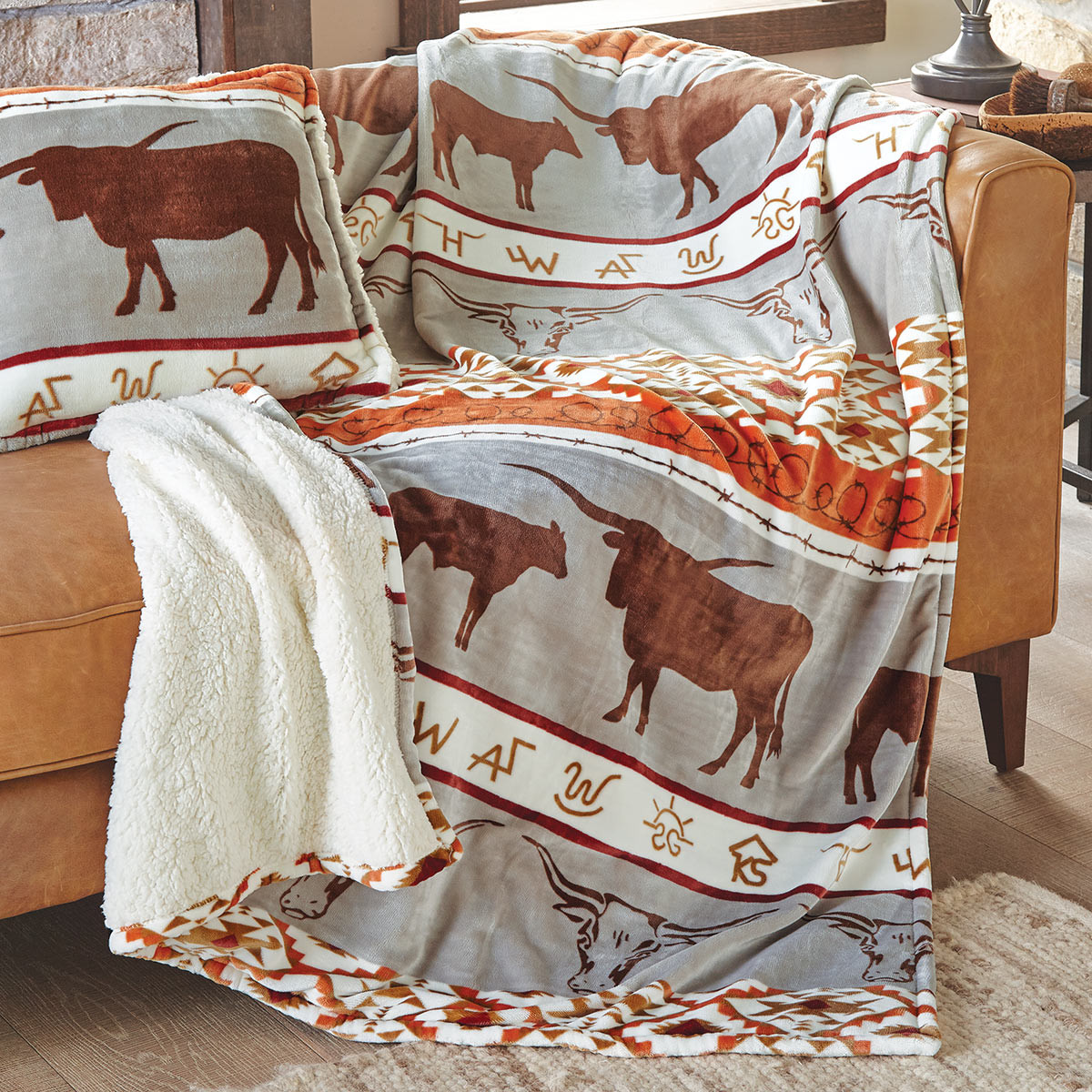 Longhorn Ranch Plush Sherpa Throw | Lone Star Western Decor