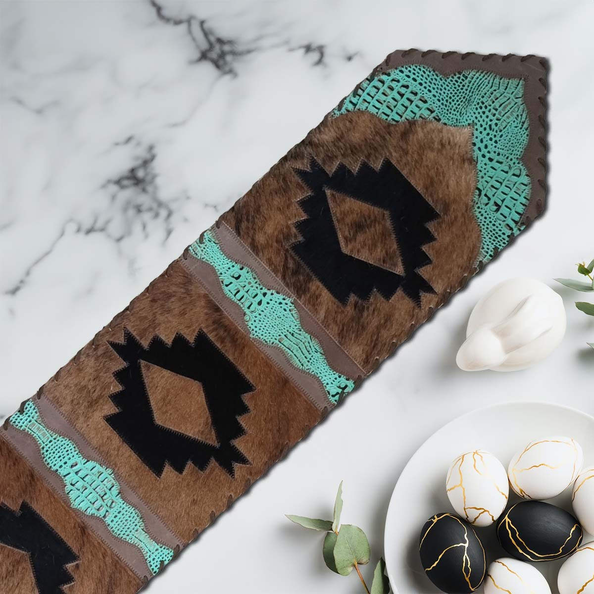Harmony Cowhide & Teal Faux Gator Table Runners | Lone Star Western Decor