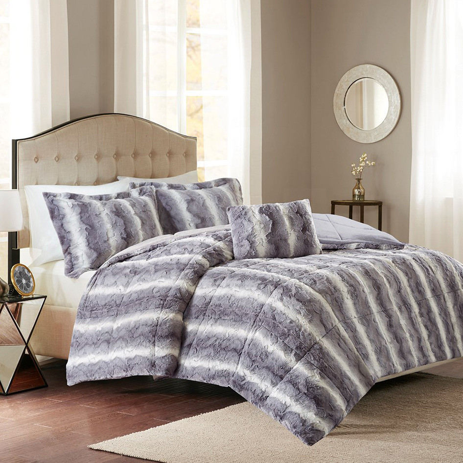 Jackson Gray Faux Fur Bed Set - King | Lone Star Western Decor