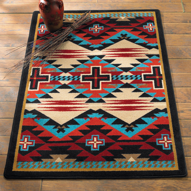 Southwest Rugs: 8 x 11 Rustic Cross Blue Southwestern Rug | Lone Star ...