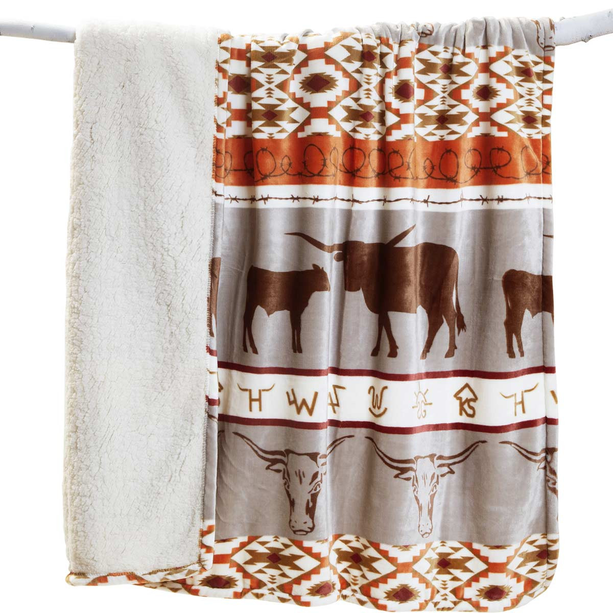 Longhorn Ranch Plush Sherpa Throw | Lone Star Western Decor