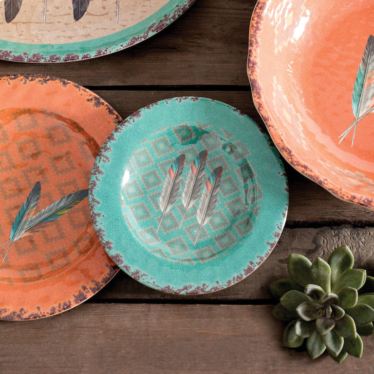 Feather Design Melamine Salad Plates - Set of 4 | Lone Star Western Decor