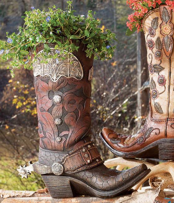 Tooled Cowboy Boot Vase | Lone Star Western Decor