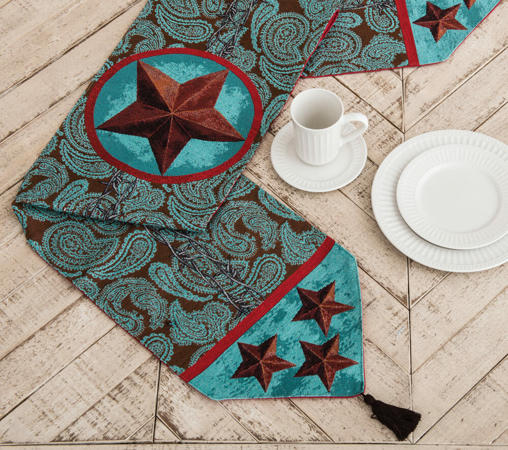 Turquoise Western Star Table Runner | Lone Star Western Decor