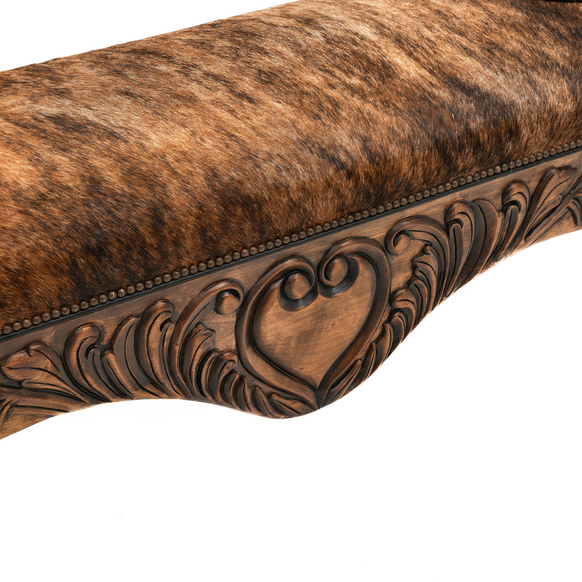 Western Scroll Carved Cowhide Bench | Lone Star Western Decor